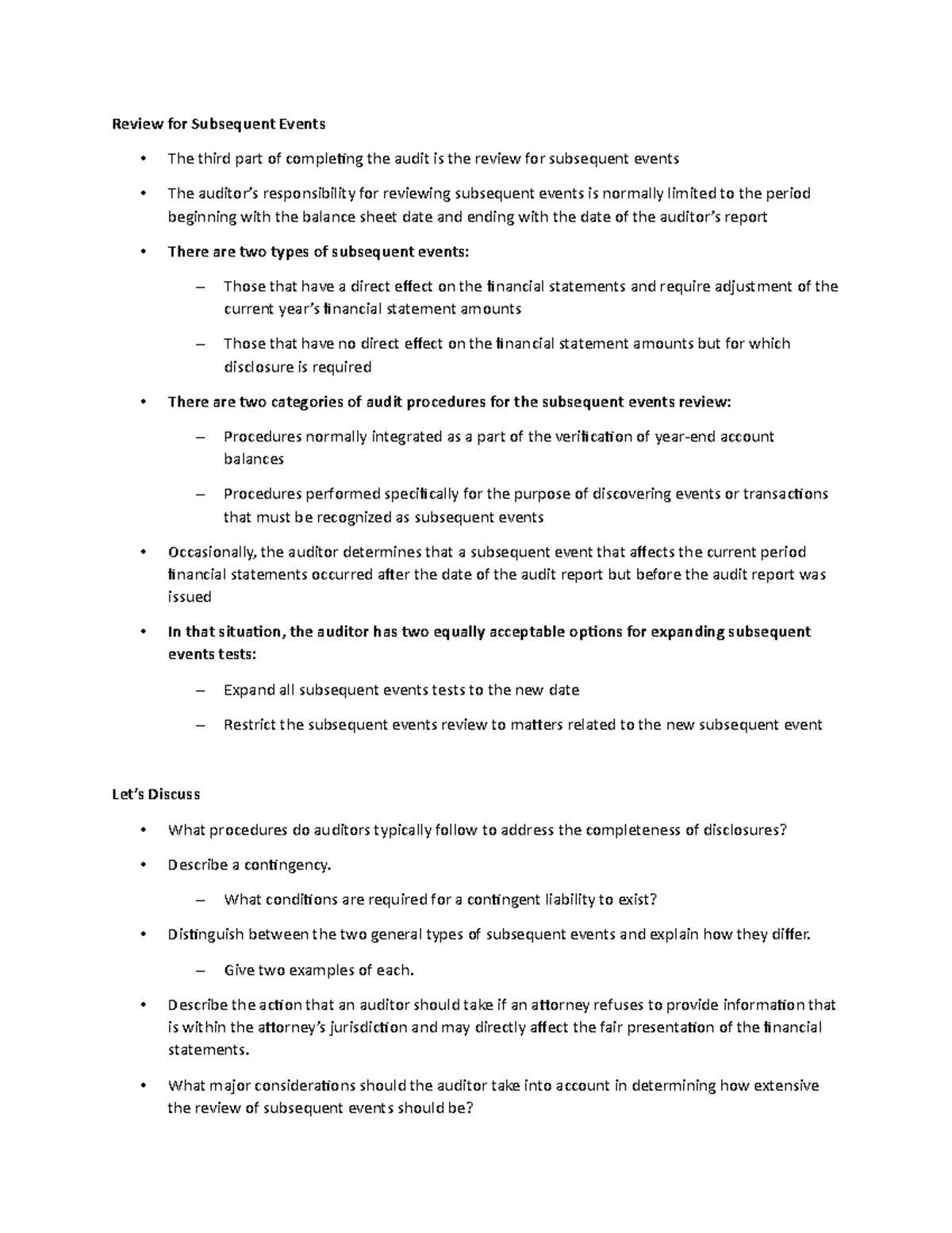 Lecture Notes 24 - Review for Subsequent Events - The third part of ...