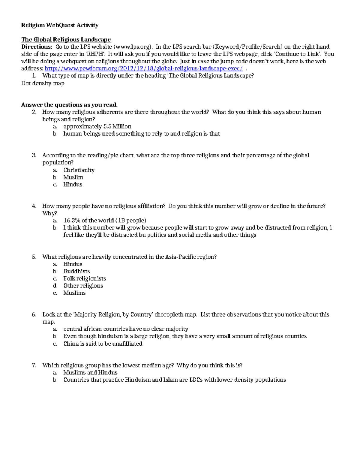 Copy of GH Religion Webquest - Religion WebQuest Activity The Global ...