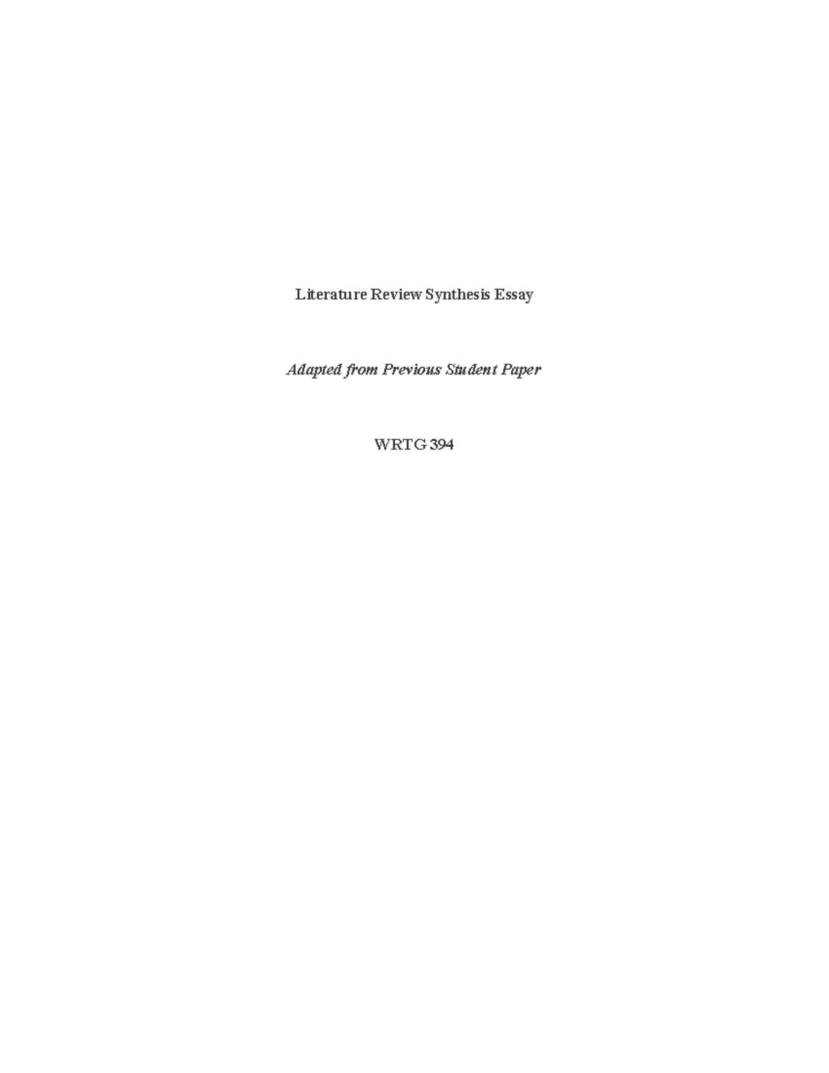 Synthsis essey example - Literature Review Synthesis Essay Adapted from ...