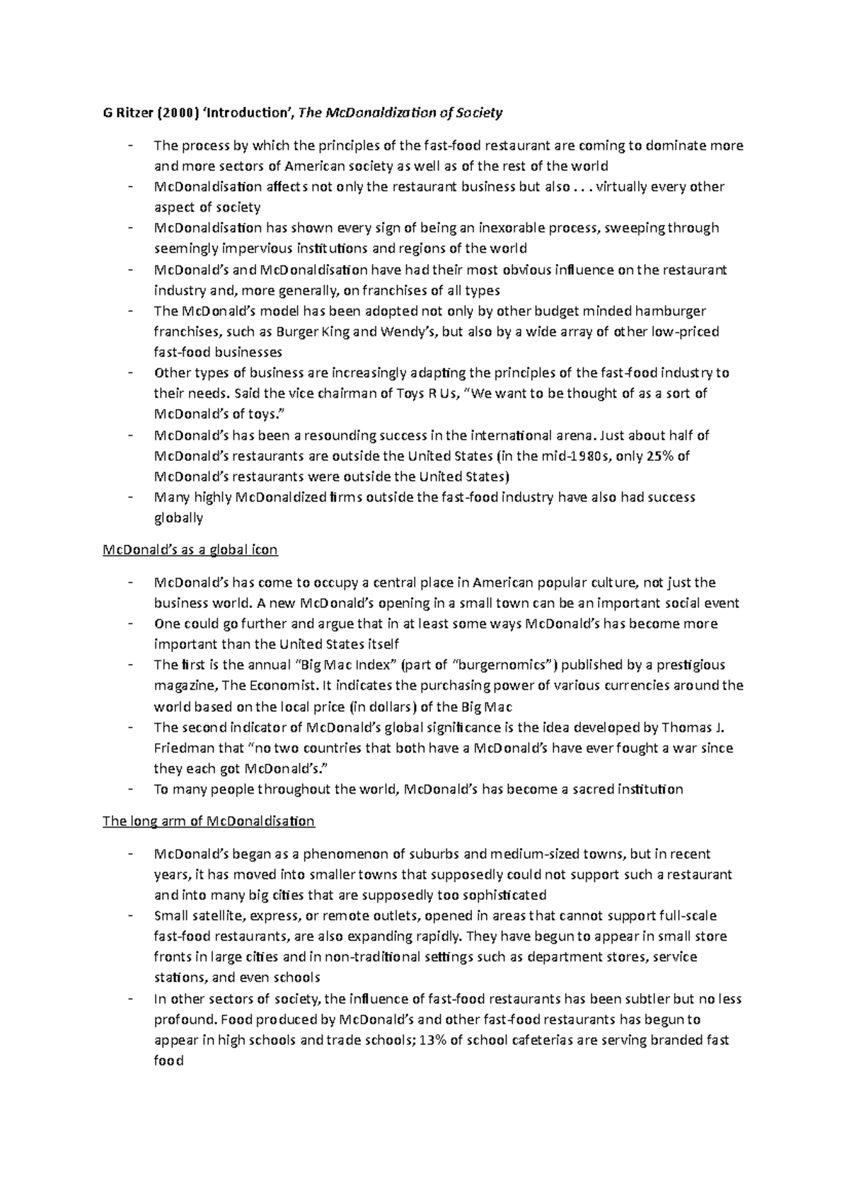 3 - Development - G Ritzer (2000) ‘Introduction’, The McDonaldization ...
