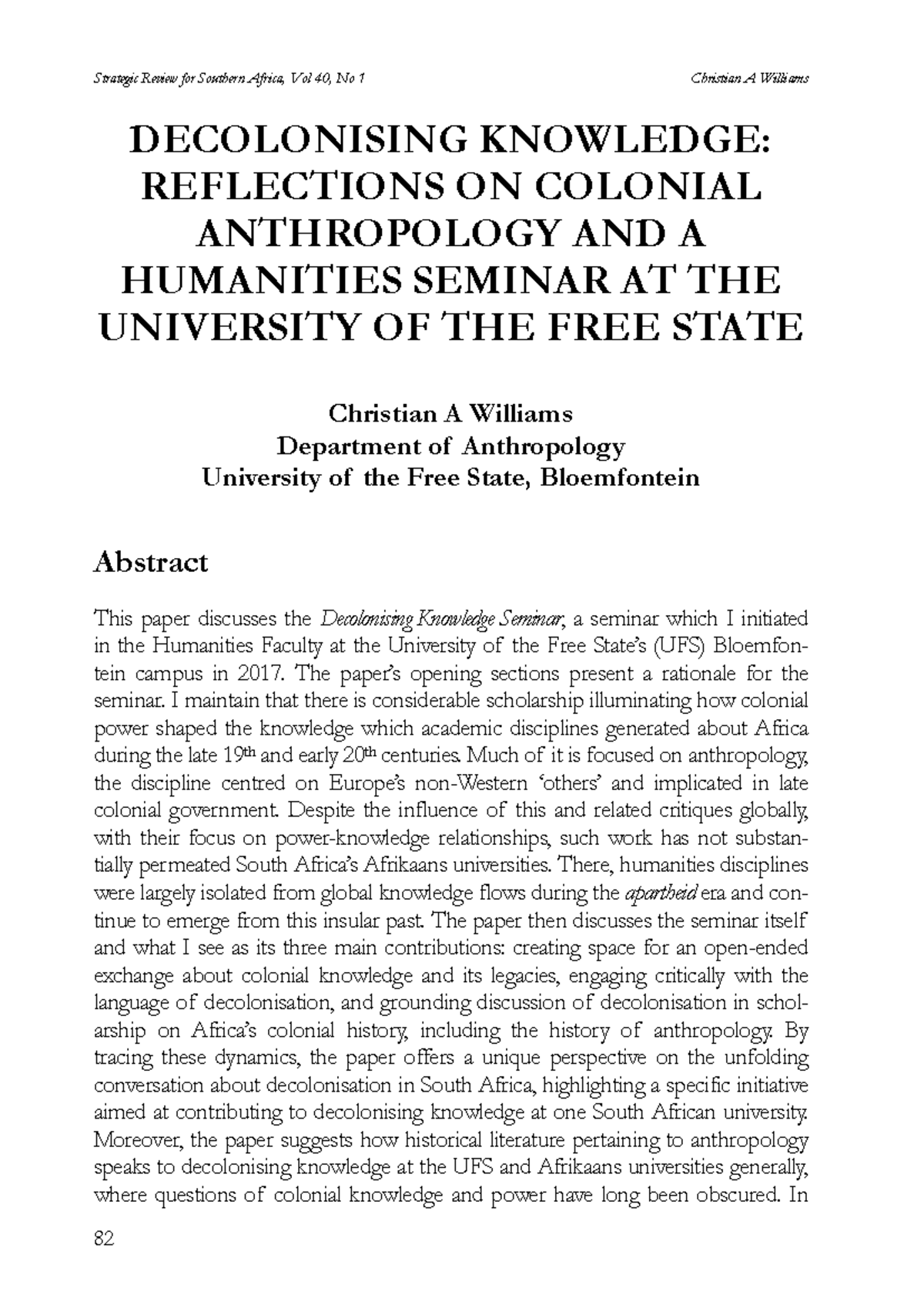 Williams - Decolonising Knowledge (Final) copy - DECOLONISING KNOWLEDGE ...