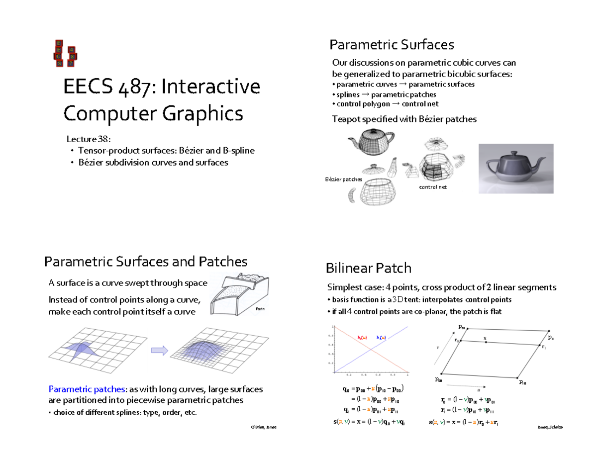Lecture Notes Lecture 38 Eecs 487 Interactive Computer Graphics Lecture 38 • Tensor