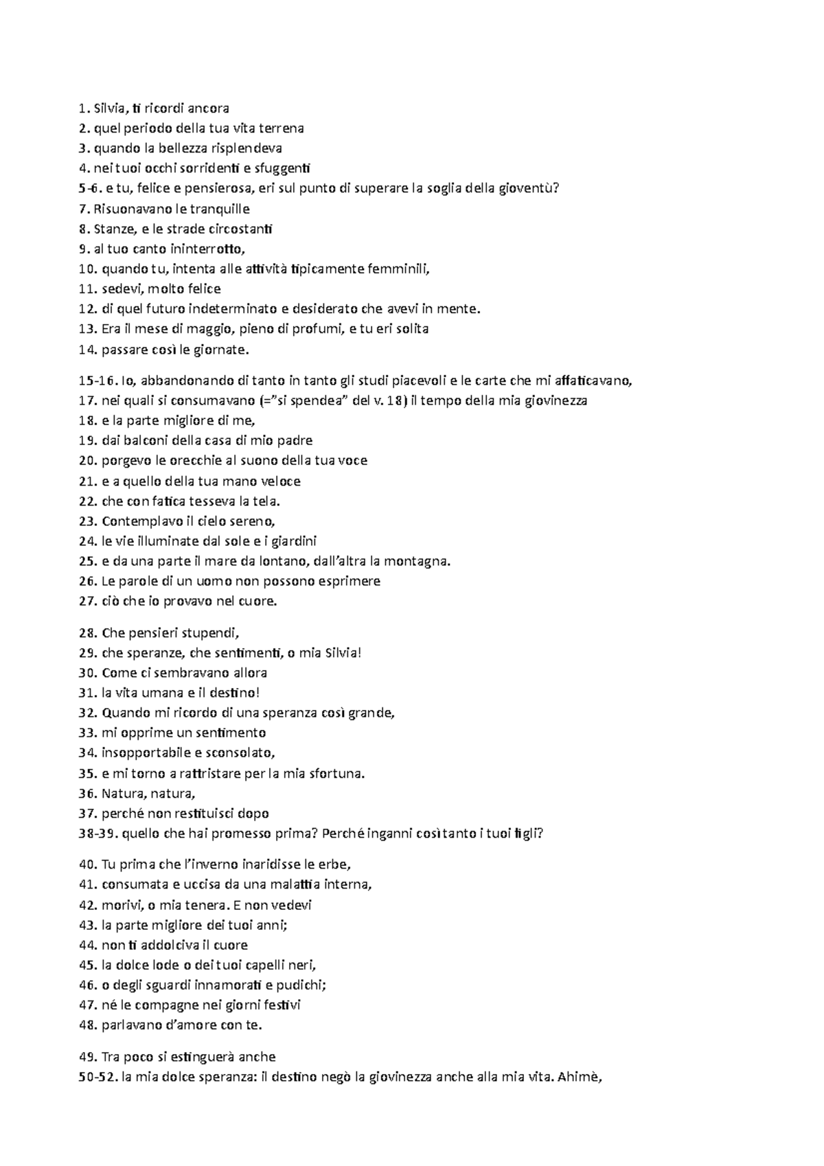 Parafrasi A Silvia - bbnbn - lettere - Ud'A - Studocu