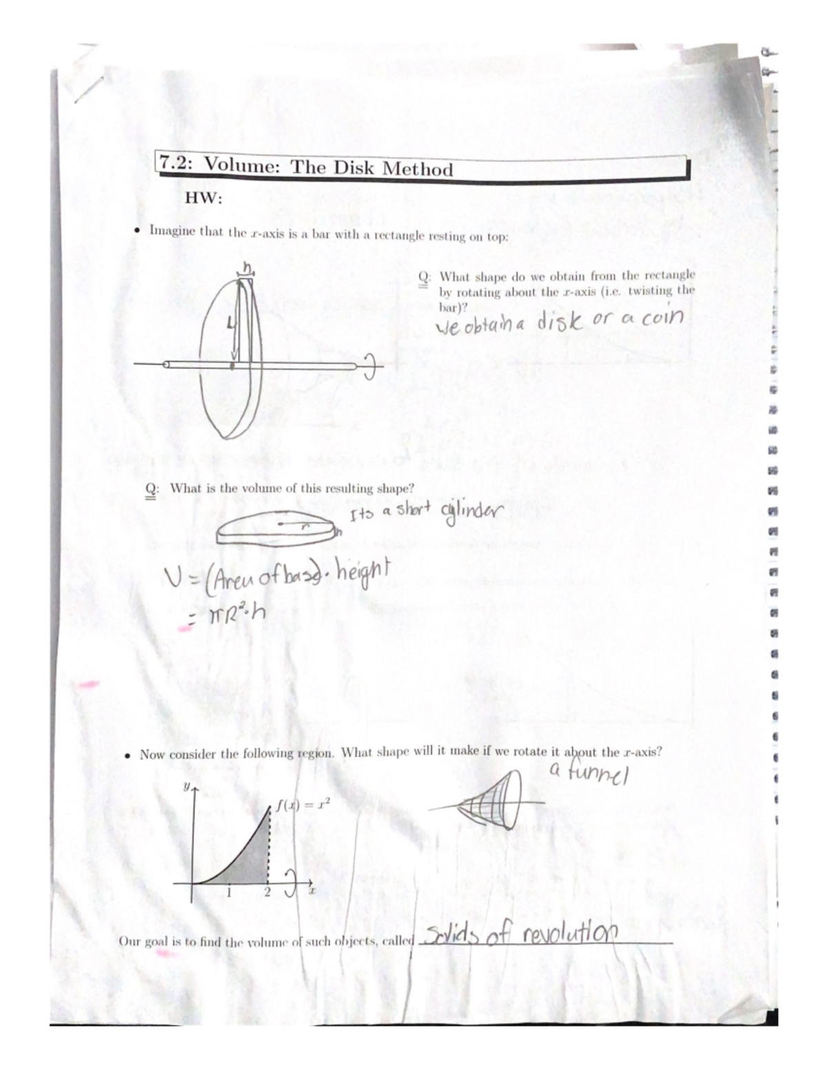 7.2 Volume The Disk Method - MTH 192 - Studocu