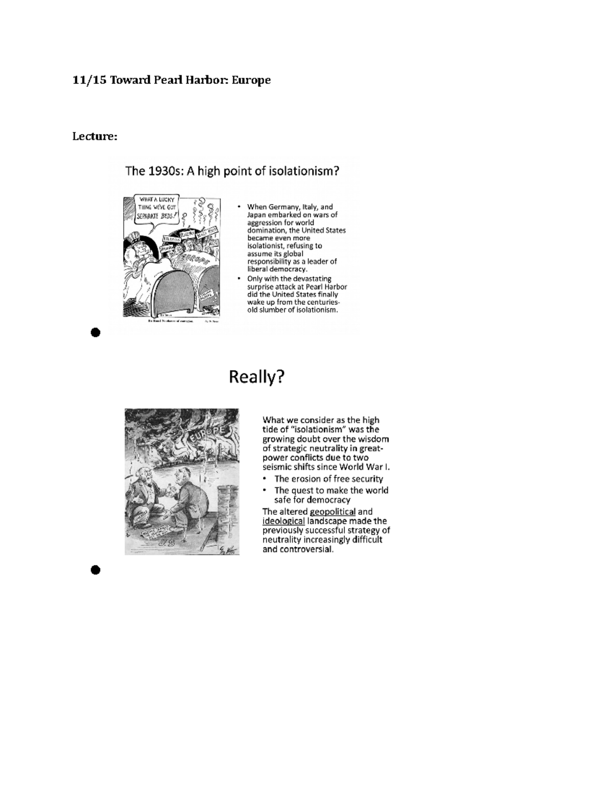 11 15 Toward Pearl Harbor Europe - 11/15 Toward Pearl Harbor: Europe Lecture: At his - Studocu