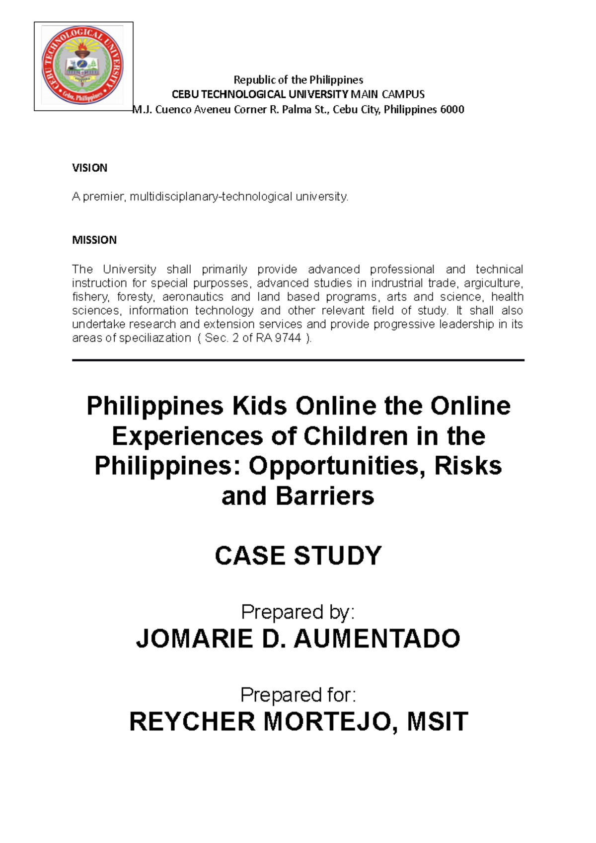 CASE Study - For your reference - Republic of the Philippines CEBU ...