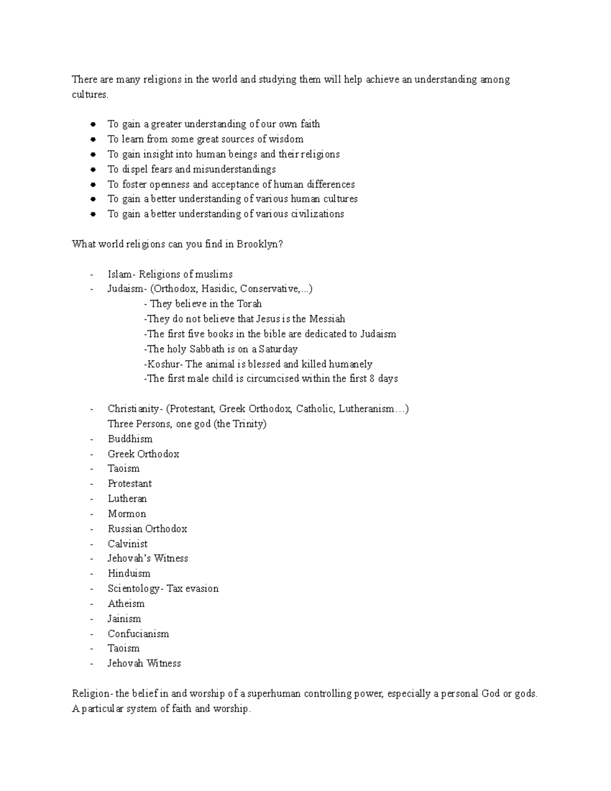 World Religions Test 1 - There are many religions in the world and ...