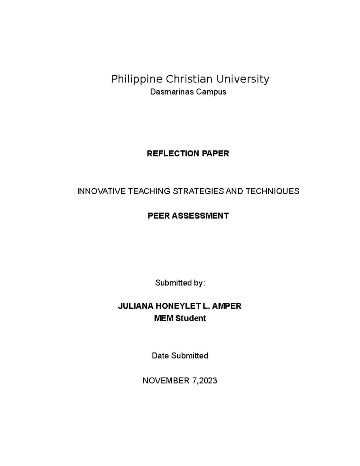 Reflection Paper NO.2 on Innovative Teaching Strategies Juliana ...