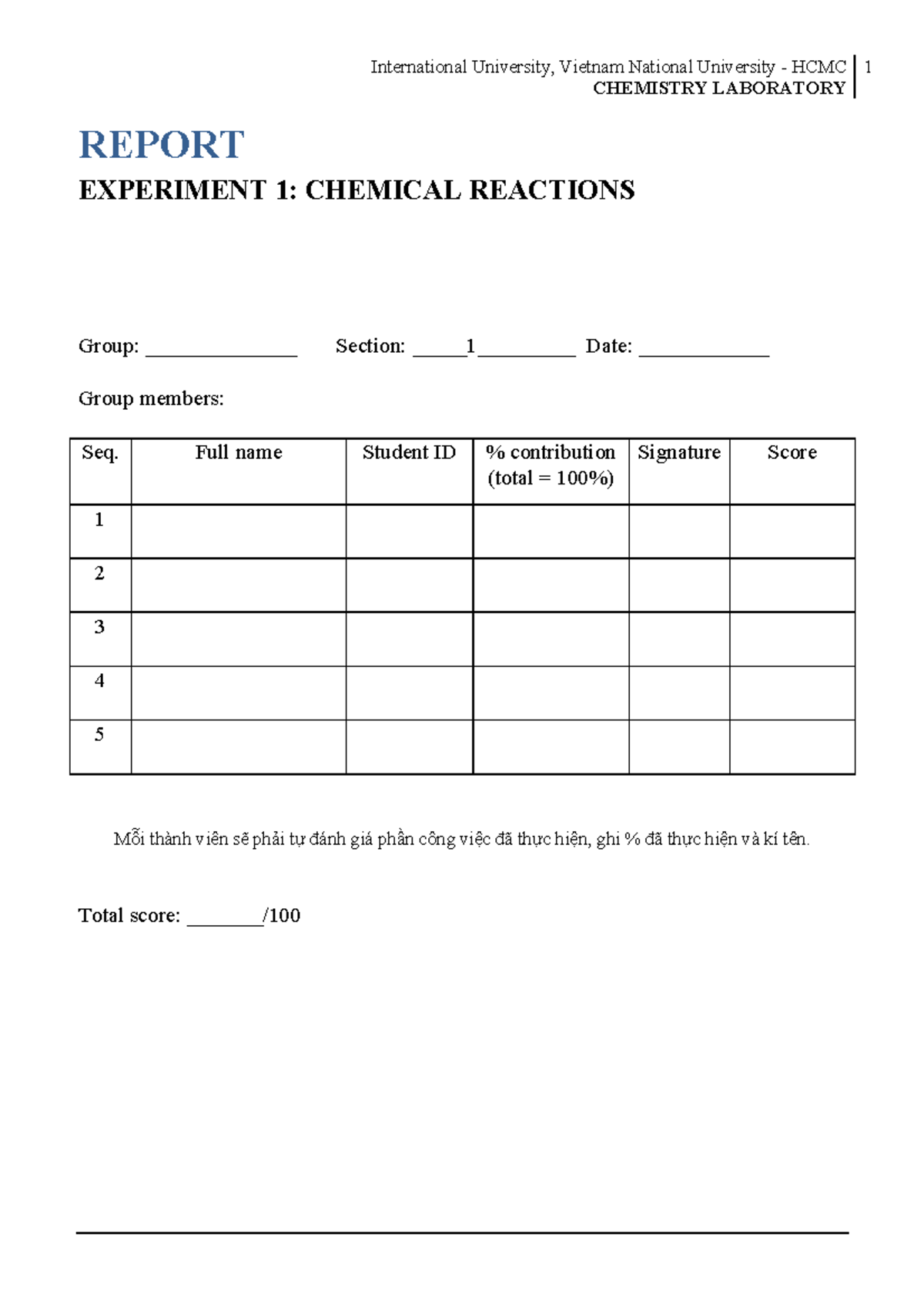 Experiment 1 Report Guideline FROM YOUR TA - CHEMISTRY LABORATORY ...