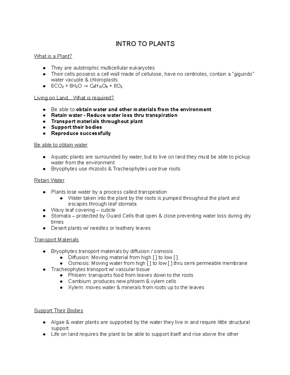Life Science Notes 8 Intro to Plants - INTRO TO PLANTS What is a Plant ...