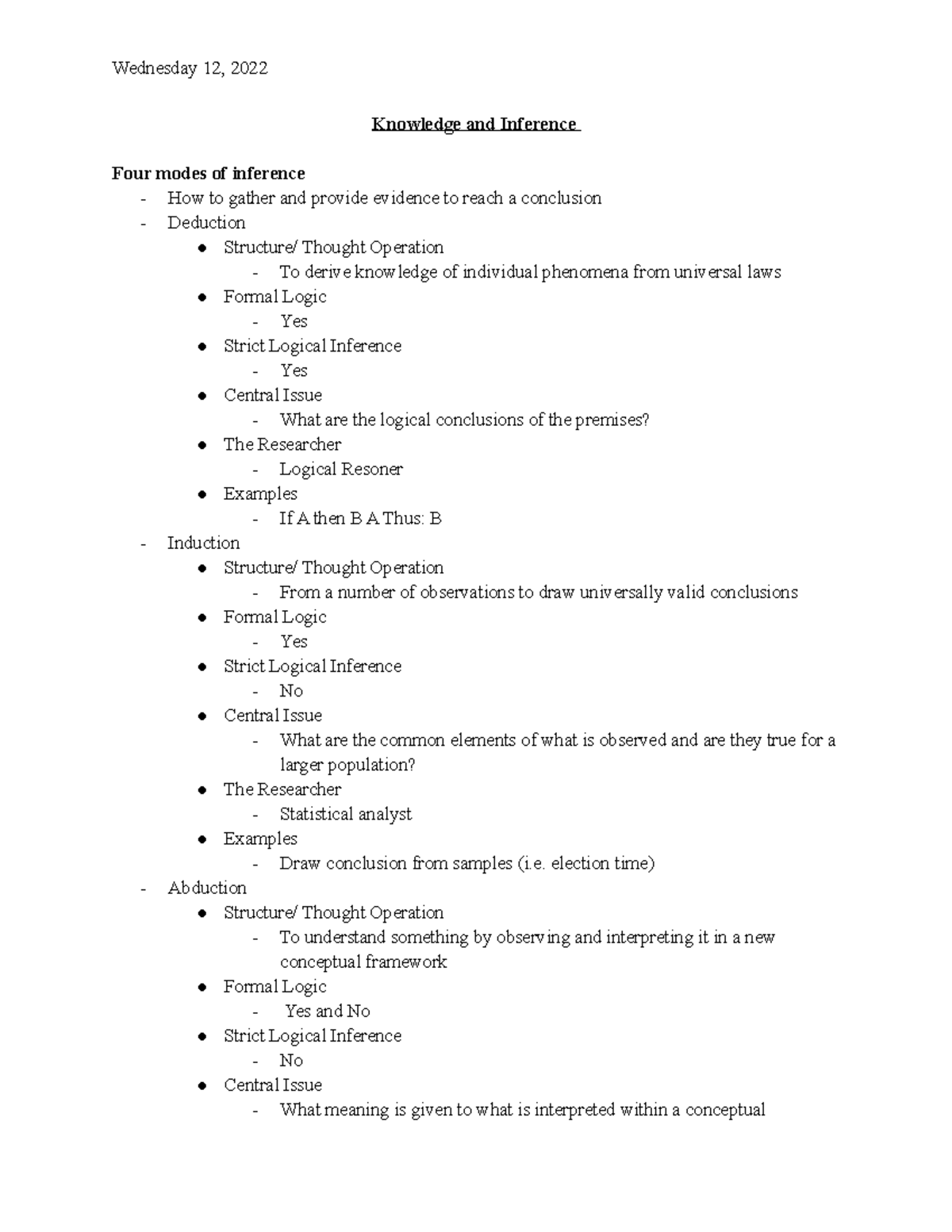Class 2: Knowledge and Inference - Knowledge and Inference Four modes ...
