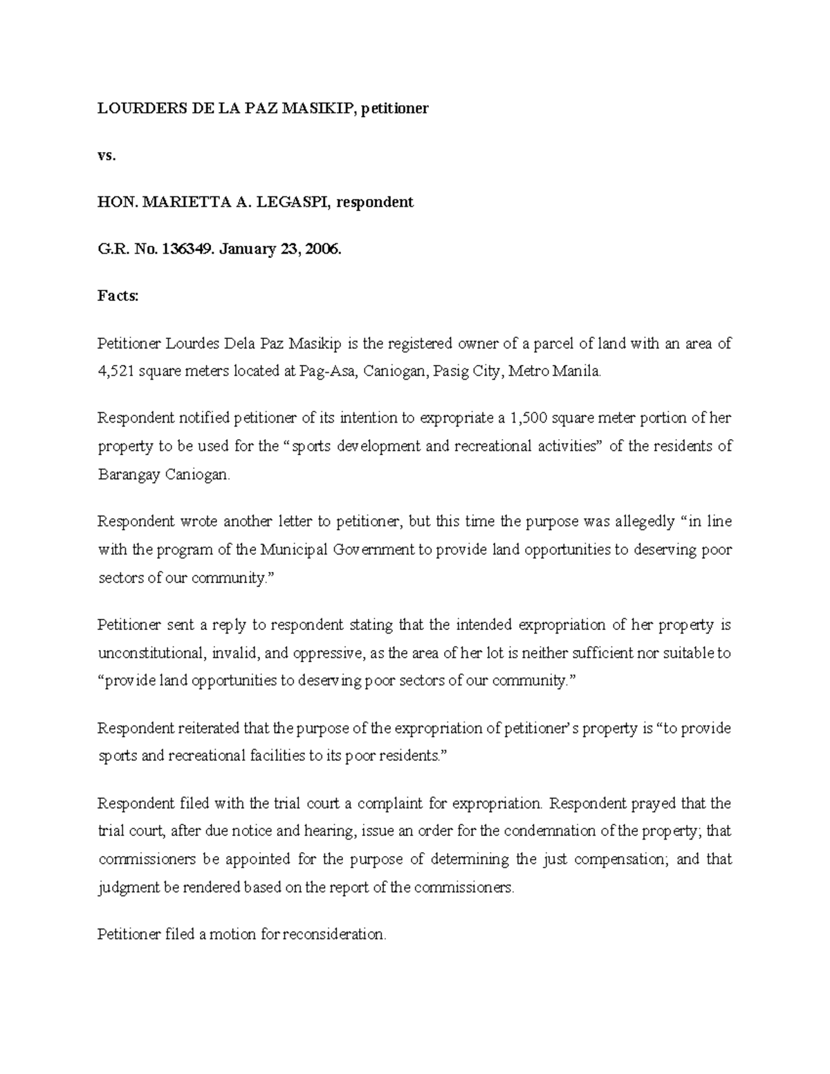 De la paz v judge legaspi digest - LOURDERS DE LA PAZ MASIKIP ...
