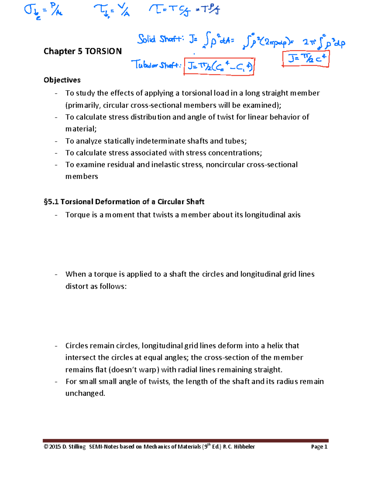 Chapter 5 Torsion Semi Notes - Chapter 5 TORSION Objectives - To study ...
