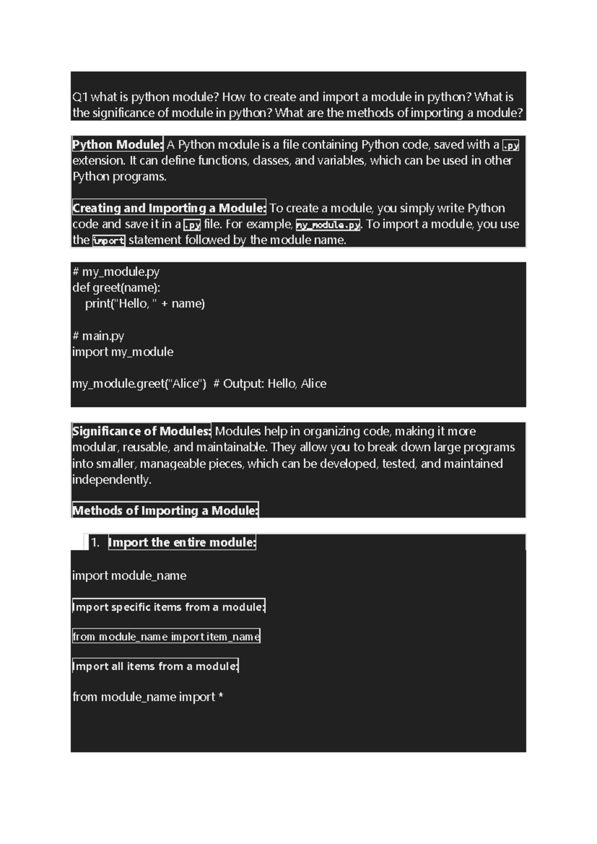 Python Question Q1 What Is Python Module How To Create And Import A Module In Python What Is 7166