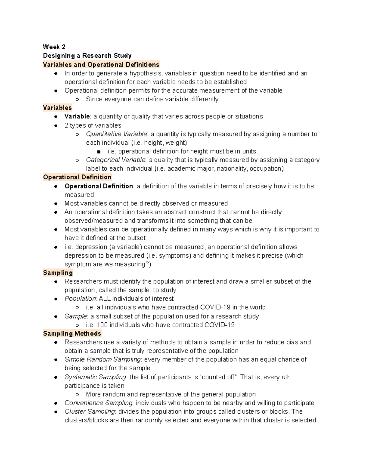 Week 2 - Lecture 2 Notes - Week 2 Designing a Research Study Variables ...