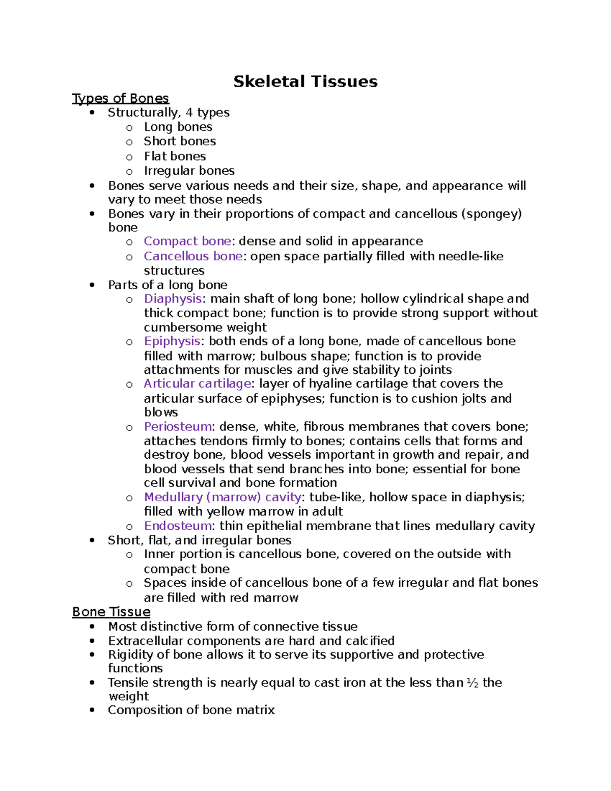 Skeletal Tissues and Functions - Skeletal Tissues Types of Bones ...