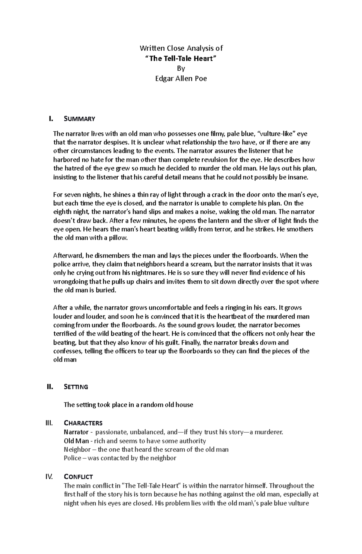 Heart of Tale - Written Close Analysis of “The Tell-Tale Heart” By ...