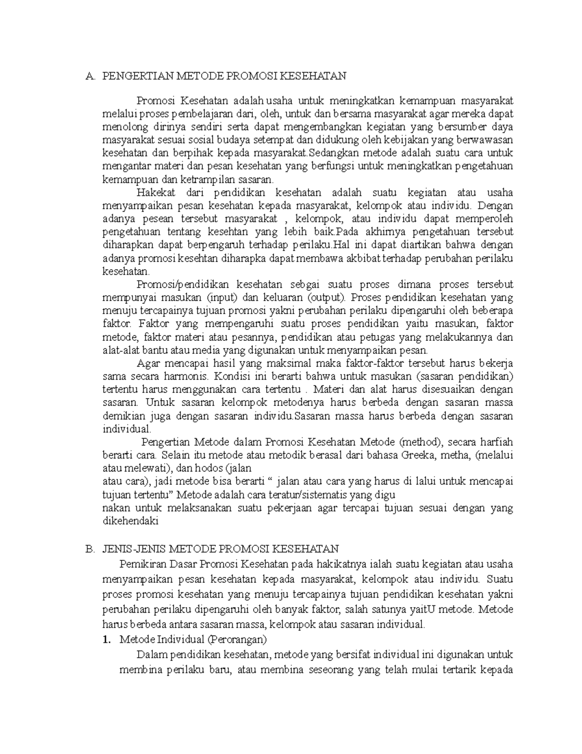 Pengertian dan Jenis Jenis Metode Promkes - A. PENGERTIAN METODE ...