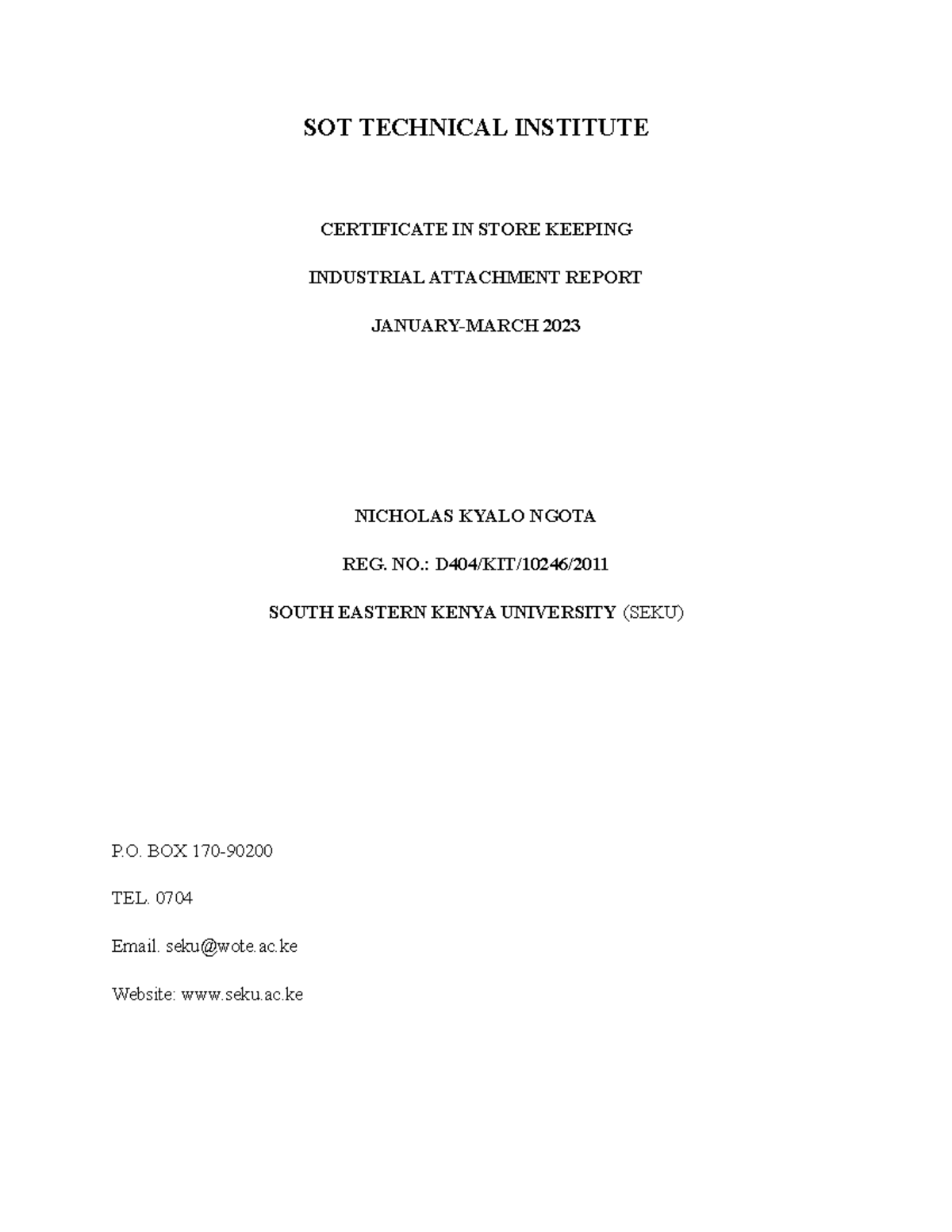 Nicho report - for studies - SOT TECHNICAL INSTITUTE CERTIFICATE IN ...