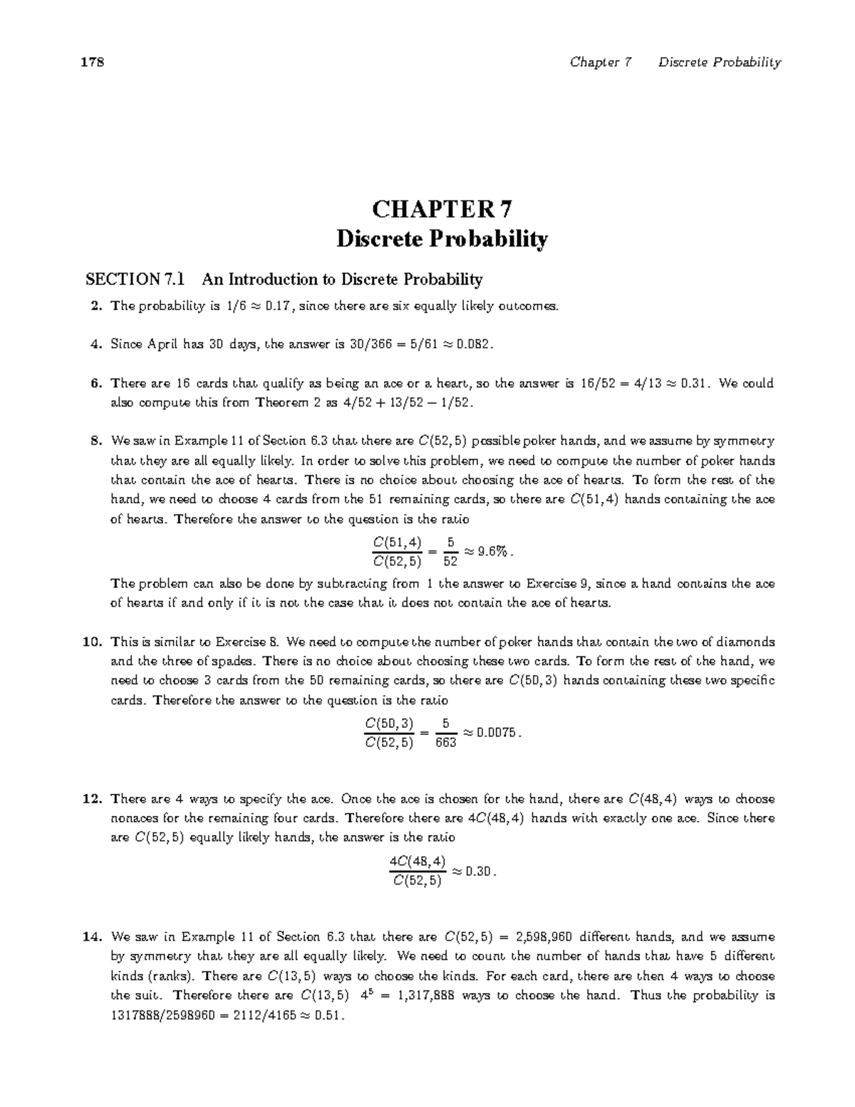 Rosen IRG Chap07 - 偶数题答案 - 178 Chapter 7 Discrete Probability CHAPTER 7 ...