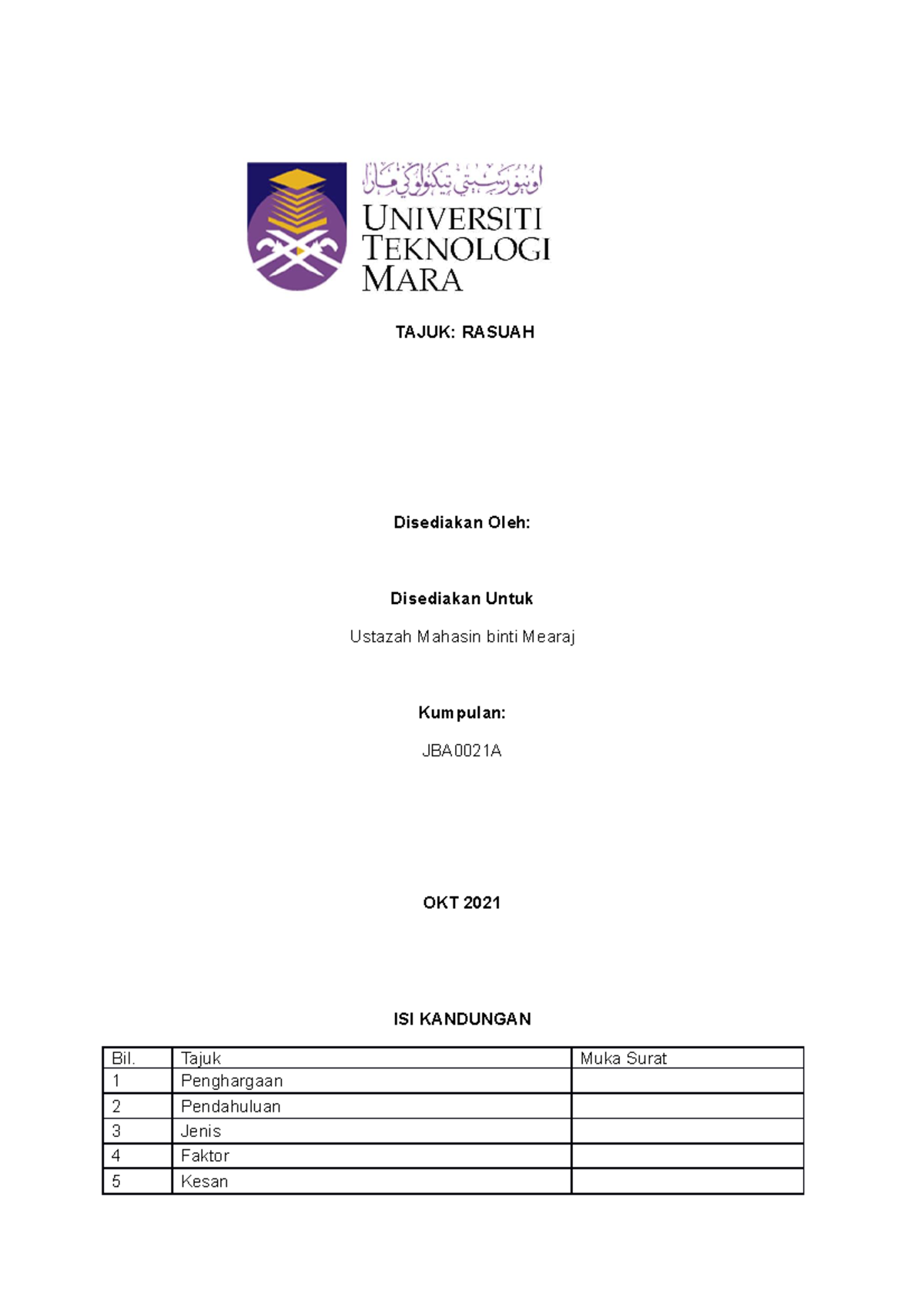 Ctu group assignment - TAJUK: RASUAH Disediakan Oleh: Disediakan Untuk ...