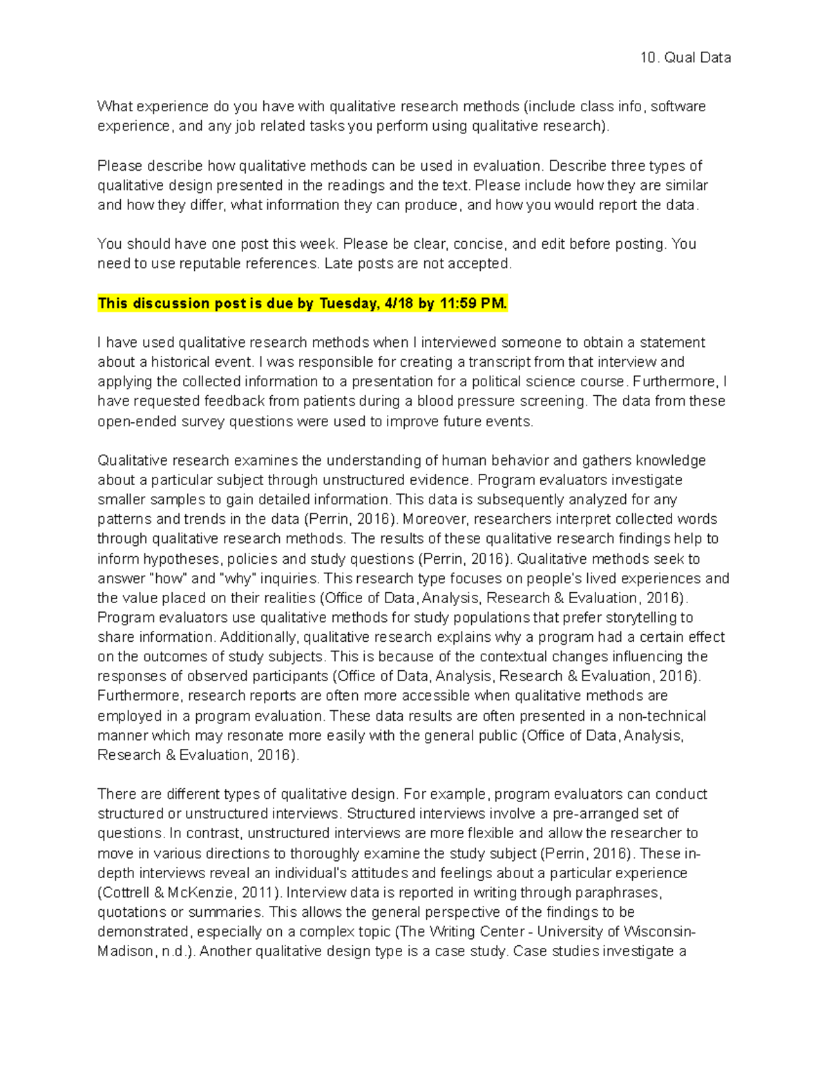 10. Qual Data - Book notes - Qual Data What experience do you have with ...