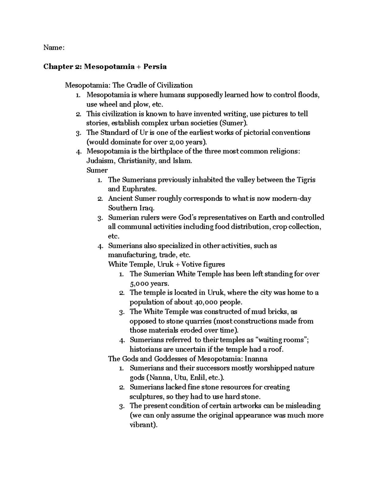 CH 2 Mesopotamia Chapter Outline (Jacq. O) - Name: Chapter 2 ...