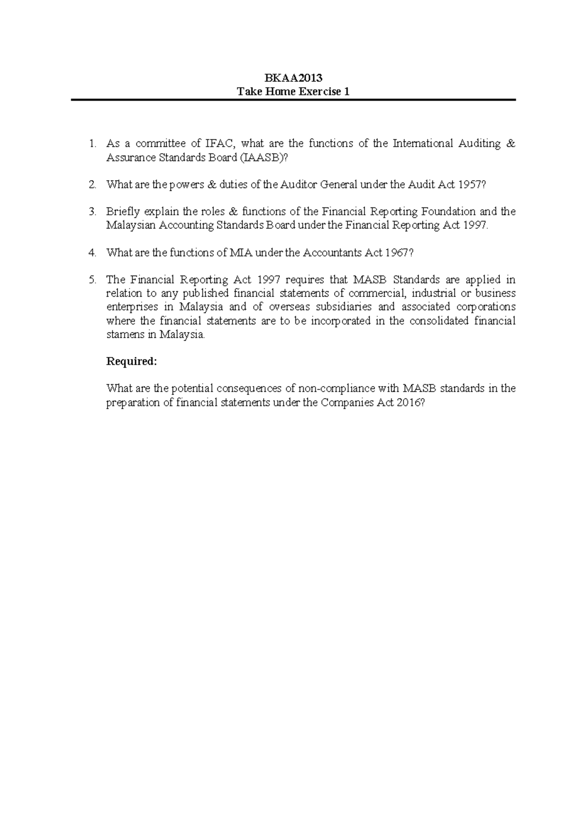 Take Home Exercise 1 - BKAA Take Home Exercise 1 As a committee of IFAC ...