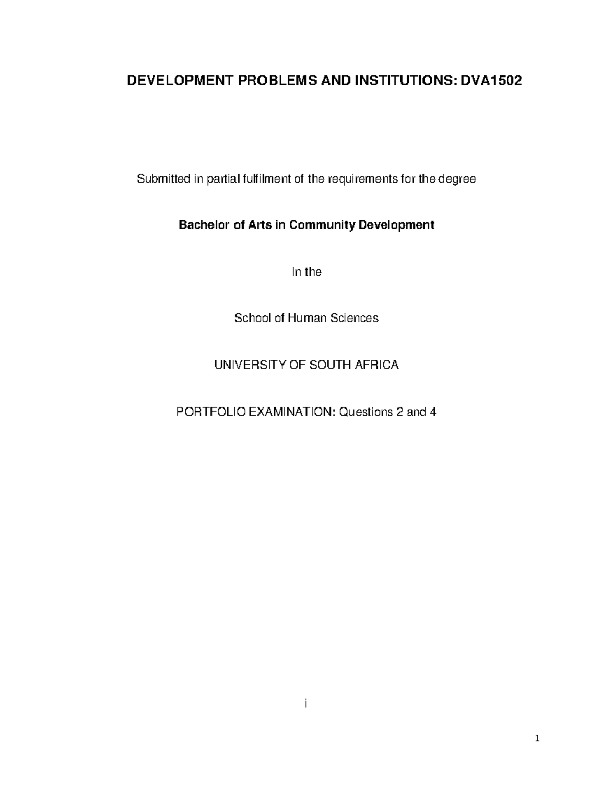 DVA1502 Essay on Development problems in South Africa - DEVELOPMENT ...