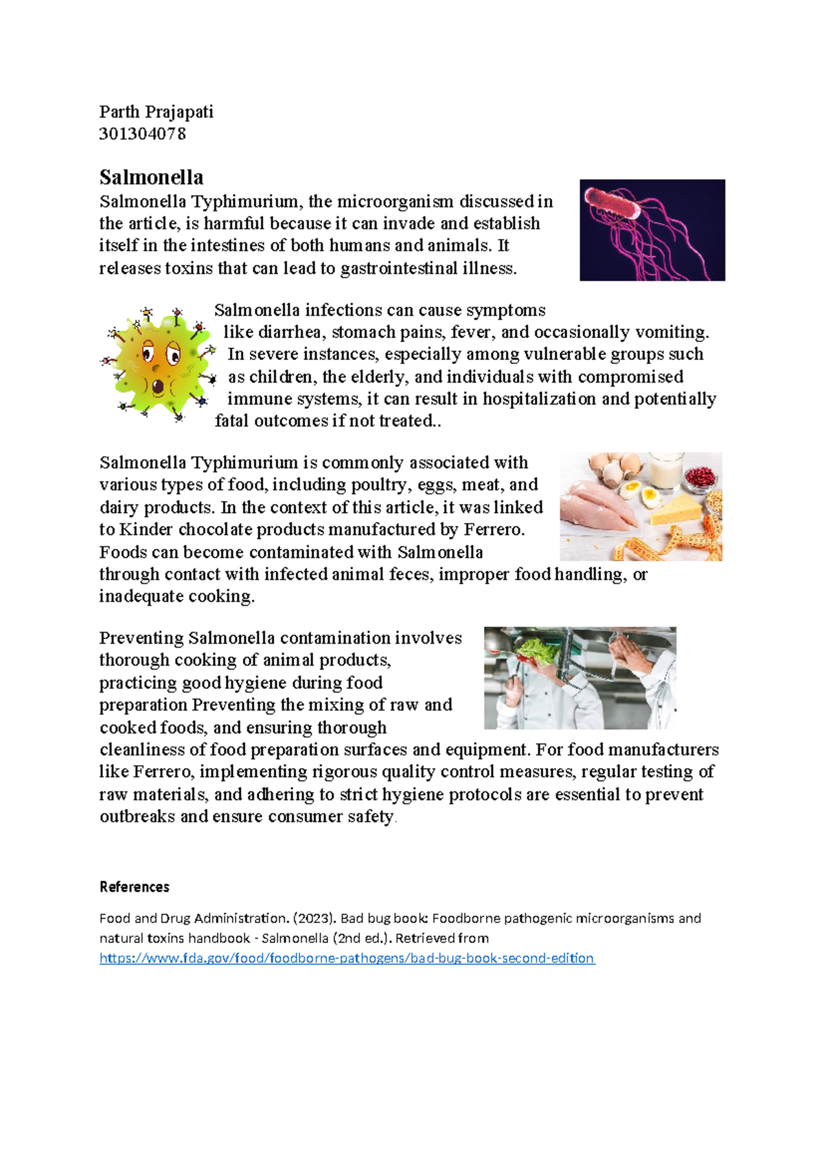 Salmonella parth assignment - Parth Prajapati 301304078 Salmonella Salmonella Typhimurium, the ...