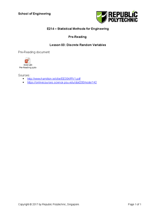 E214 Lesson 1 (Exercise) - E214 – Statistical Methods for Engineering ...