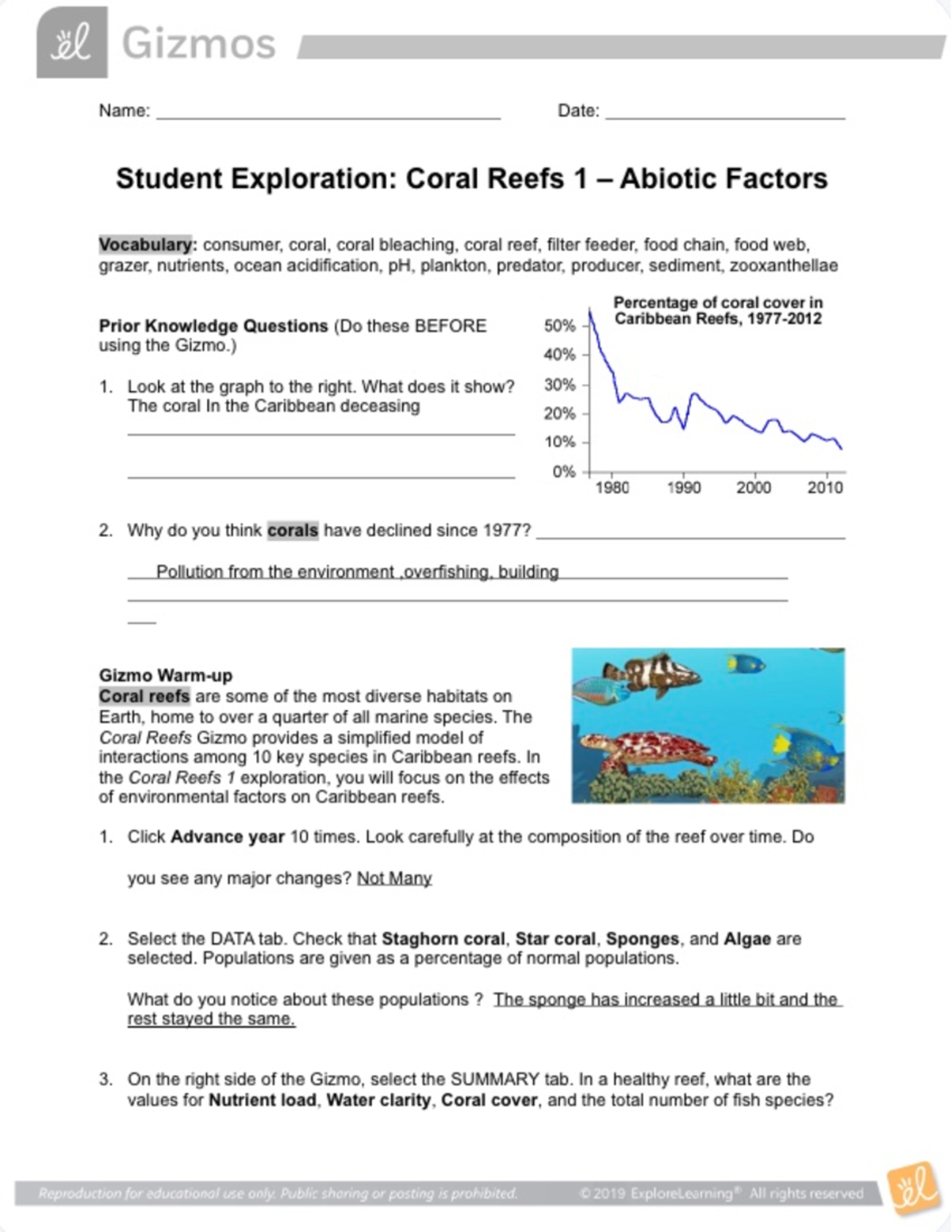 Student Exploration: Coral Reefs 1 – Abiotic Factors - Studocu