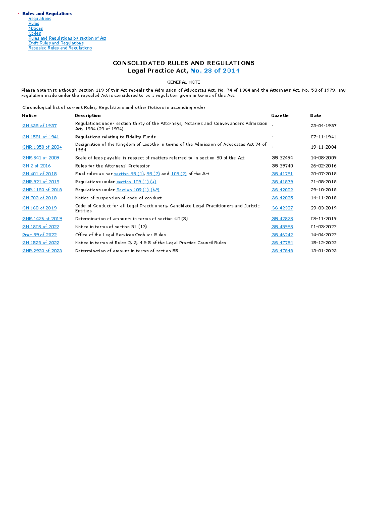 Legal Practice Act, No. 28 of 2014 regulations - Rules and Regulations ...