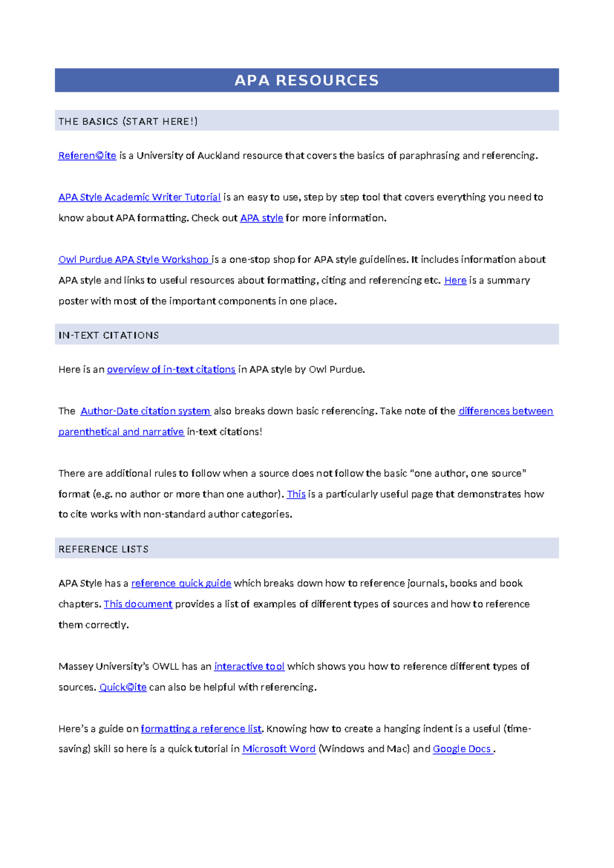 APA Resources - APA - APA RESOURCES THE BASICS (START HERE!) Referen ...