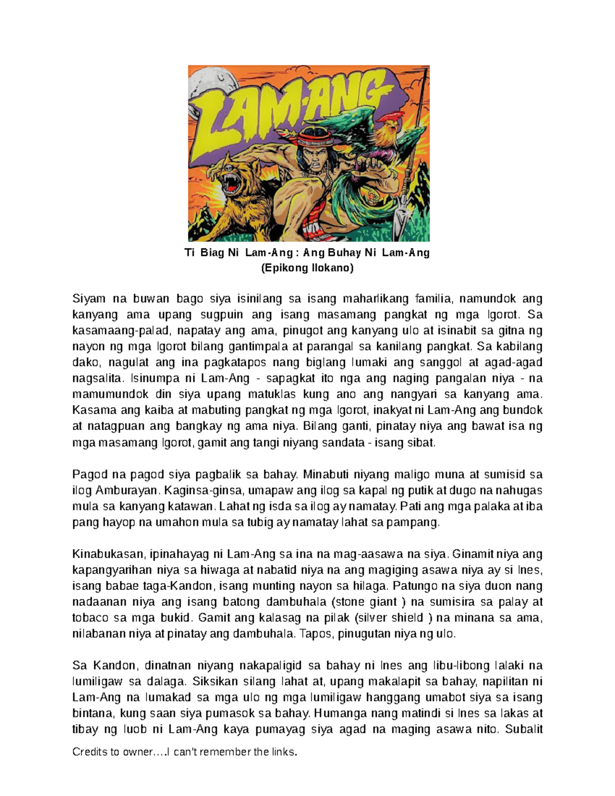 Biag ni Lam ang - Google Docs - Ti Biag Ni Lam-Ang : Ang Buhay Ni Lam ...