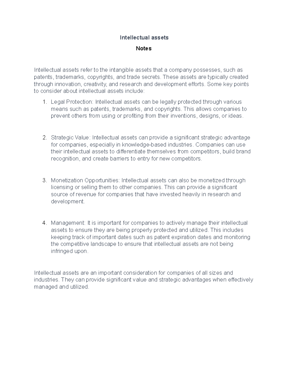 Intellectual assets notes - Intellectual assets Notes Intellectual ...