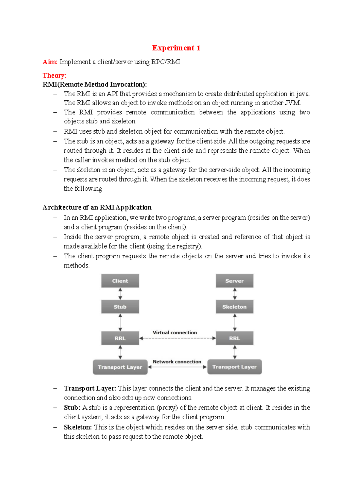 BEA111 DC EXP1 - Experiment 1 Aim: Implement a client/server using RPC/RMI Theory: RMI(Remote ...