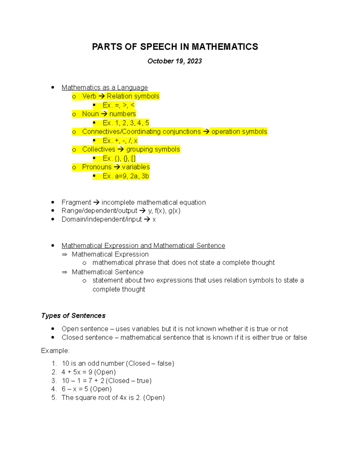Mathematics as a Language - =, >,