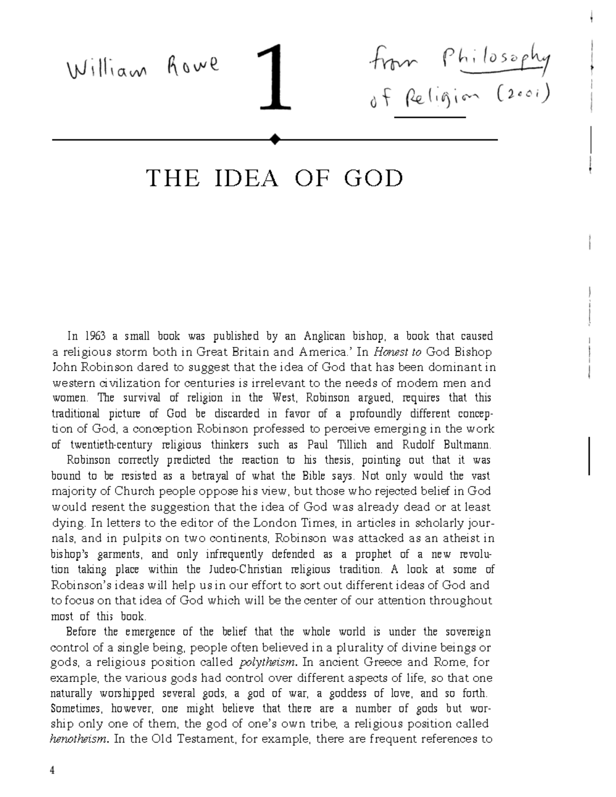 Rowe. The Idea of God - Work - THE IDEA OF GOD In 1963 a small book was ...