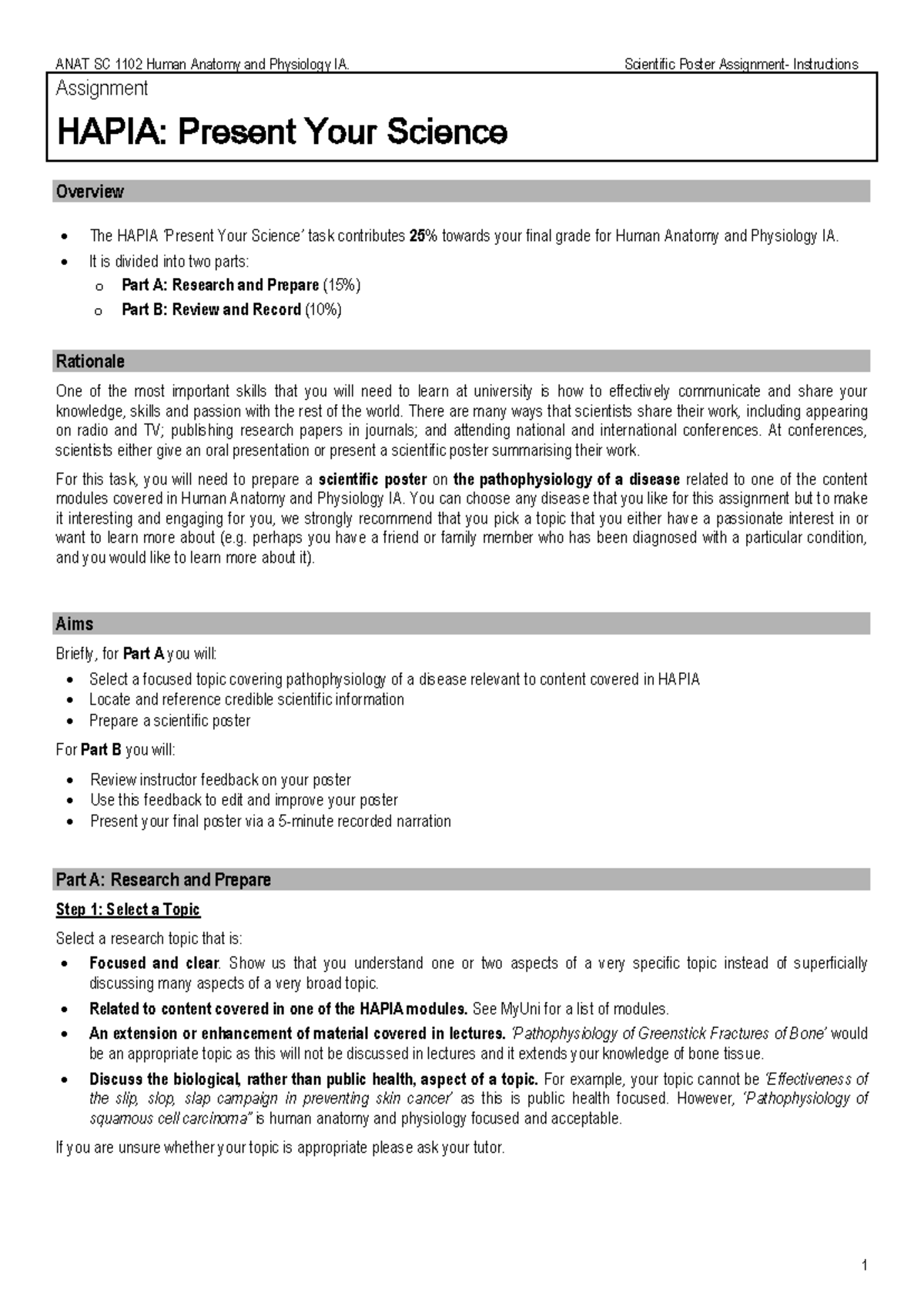 Hapia Assignment Instructions - ANAT SC 1102 Human Anatomy and ...