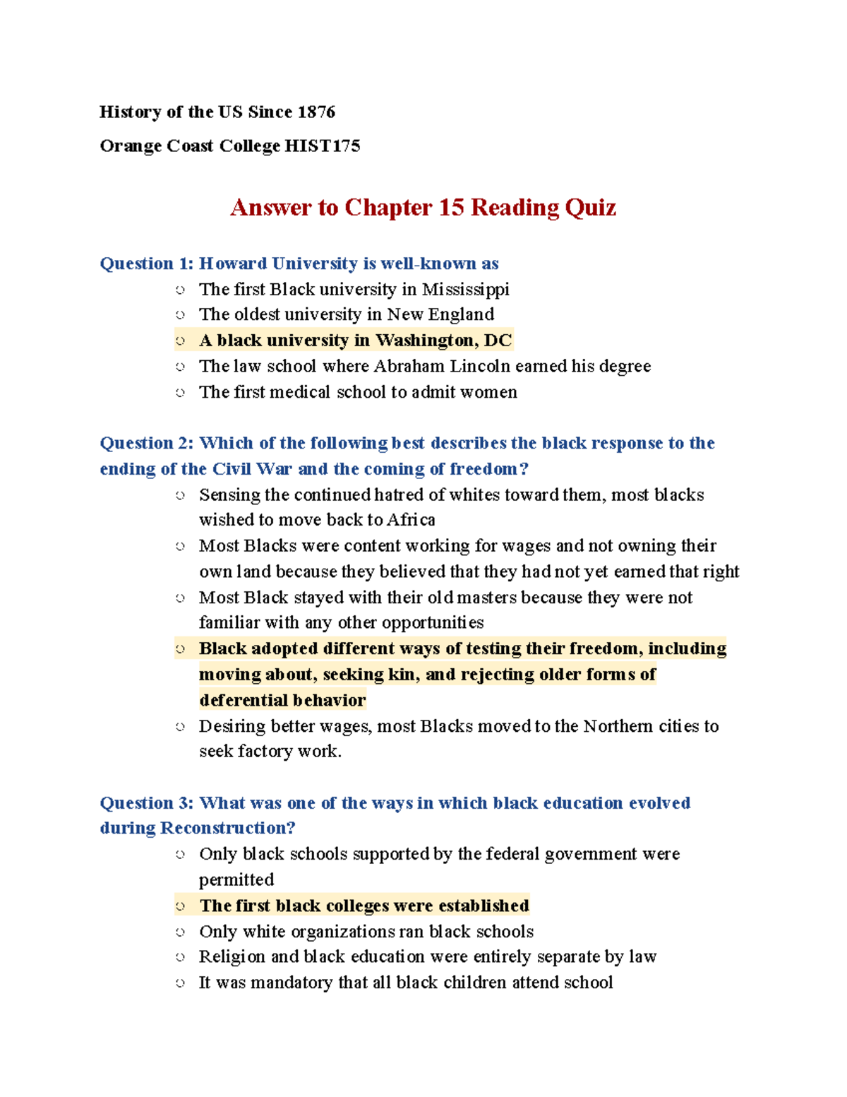 Chapter 15 Reading Quiz - History of the US Since 1876 Orange Coast ...