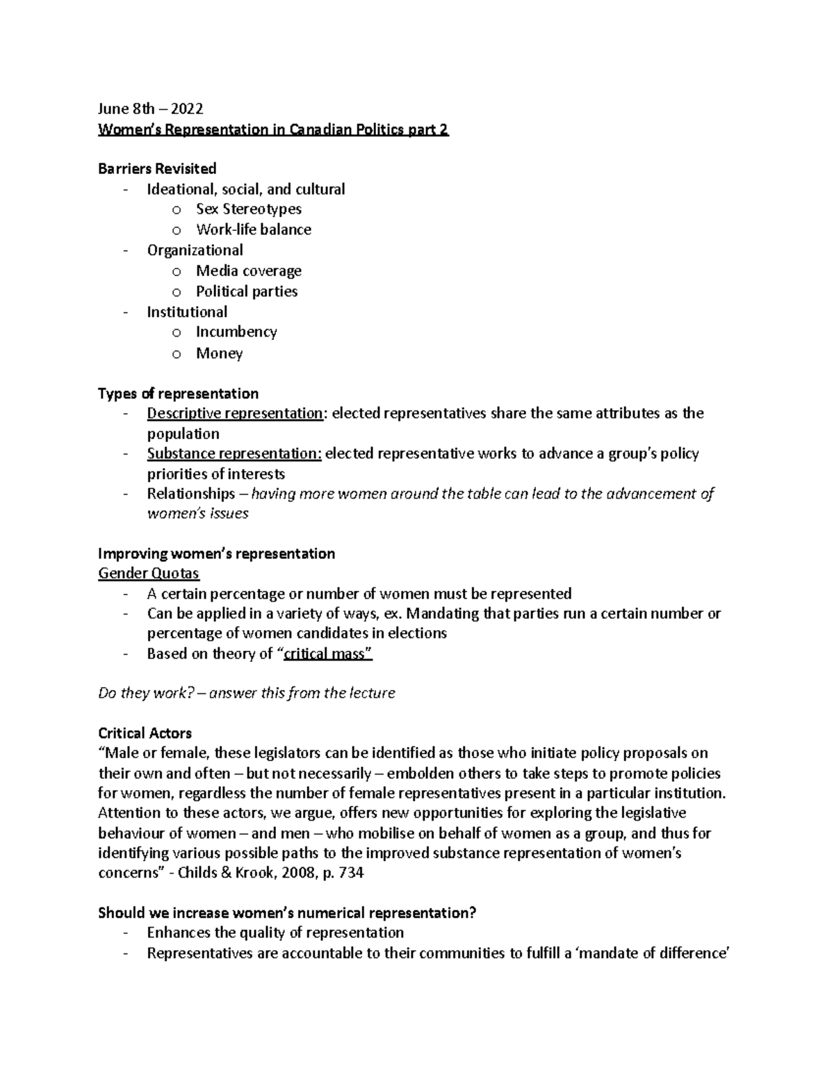 Possibilities for improving women's representation in formal politics ...