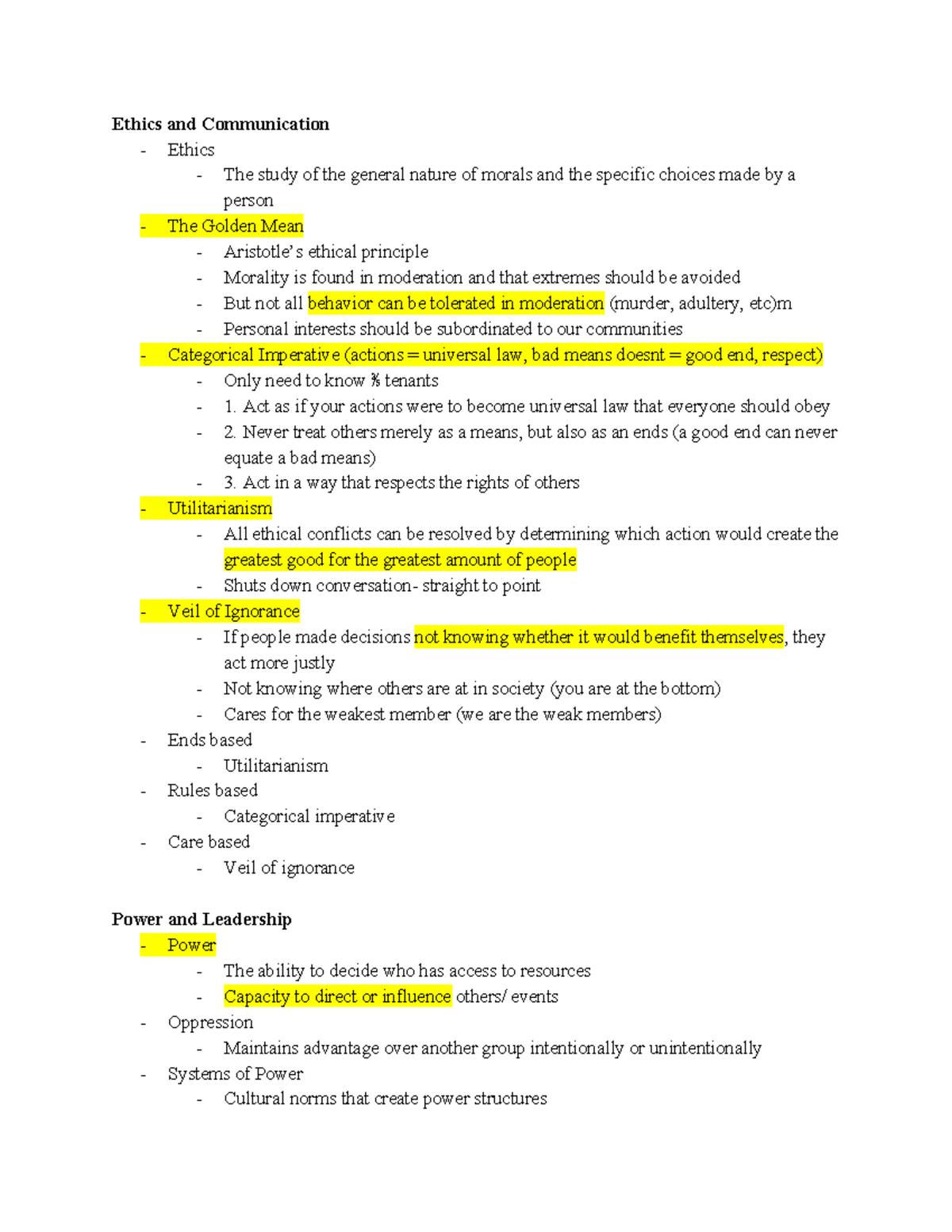 Comm 101 Exam 2 Study Guide - Ethics and Communication - Ethics - The ...