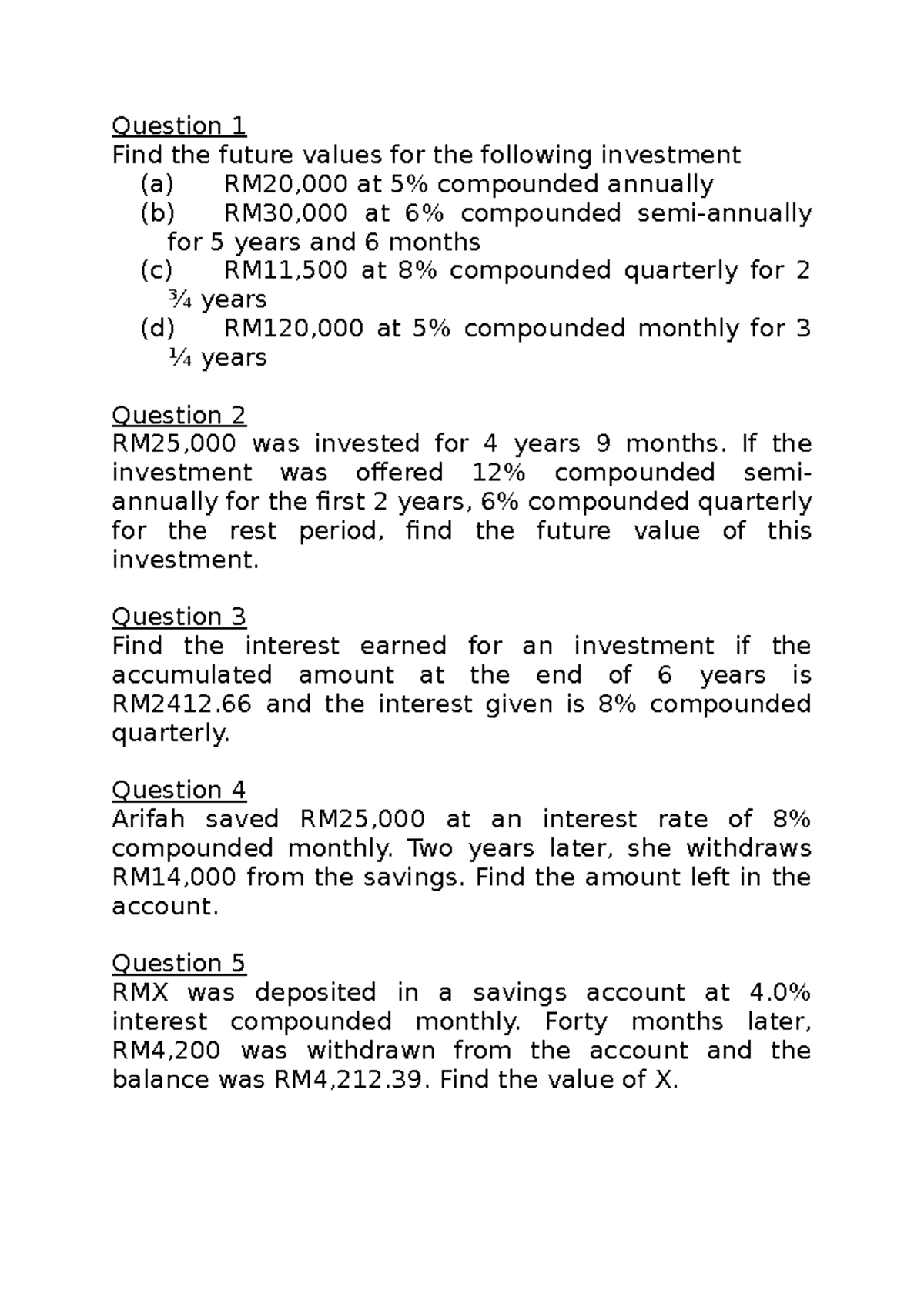 Soalan latihan compound interest - Question 1 Find the future values ...