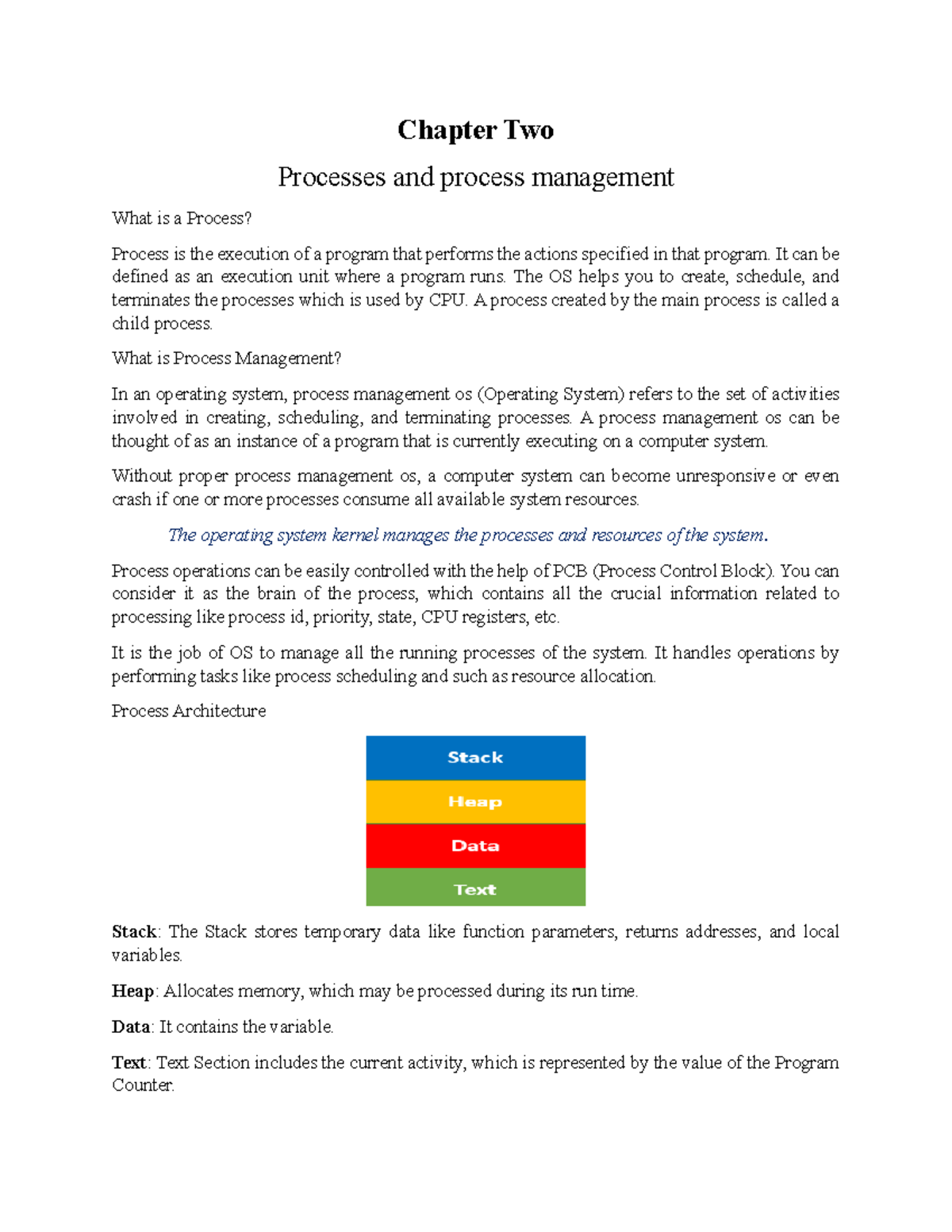 Lecture Two - Thank you so much and I hope you note for self employed - Chapter Two Processes ...