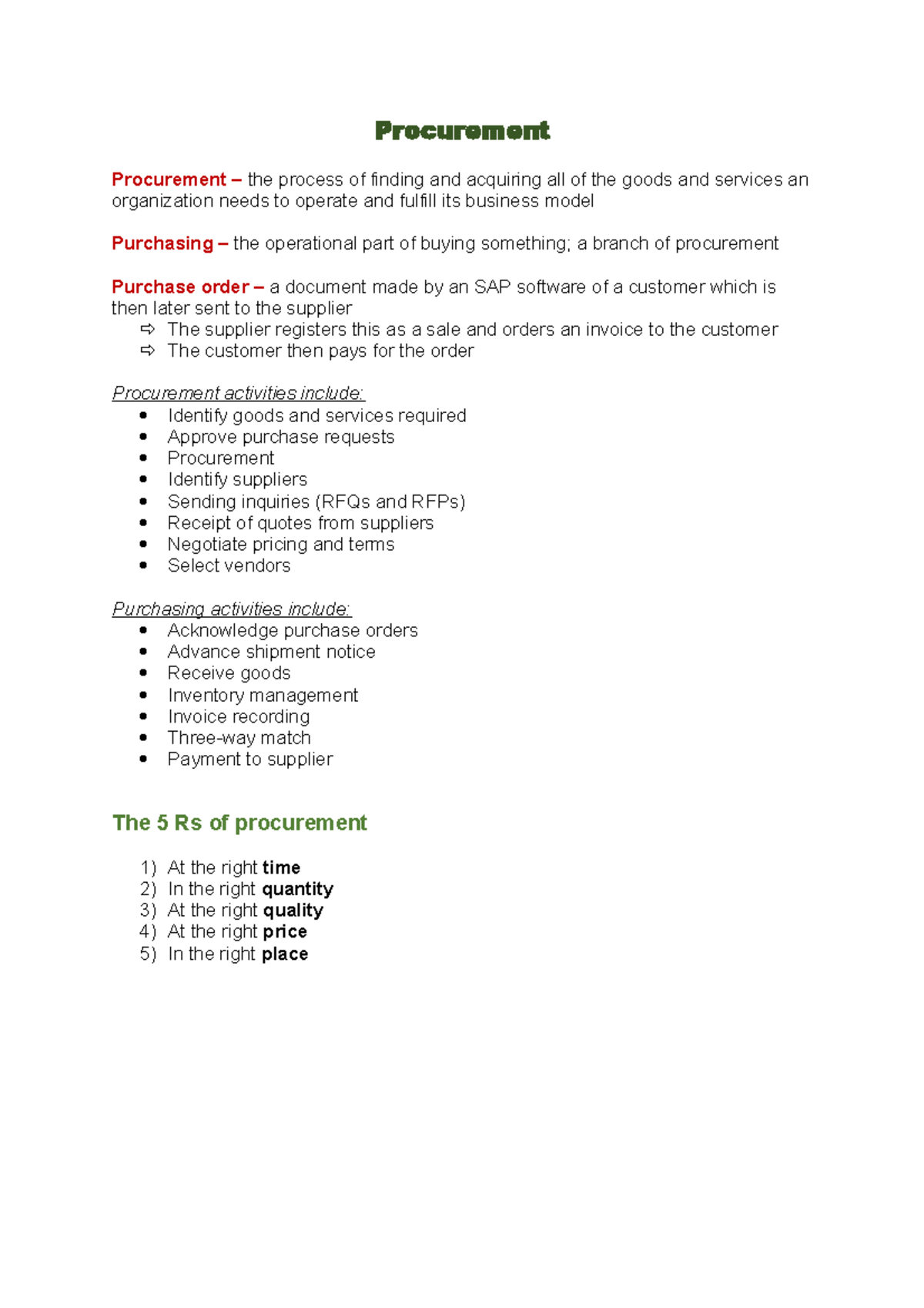 International Sales & Procurement summary - procurement part ...