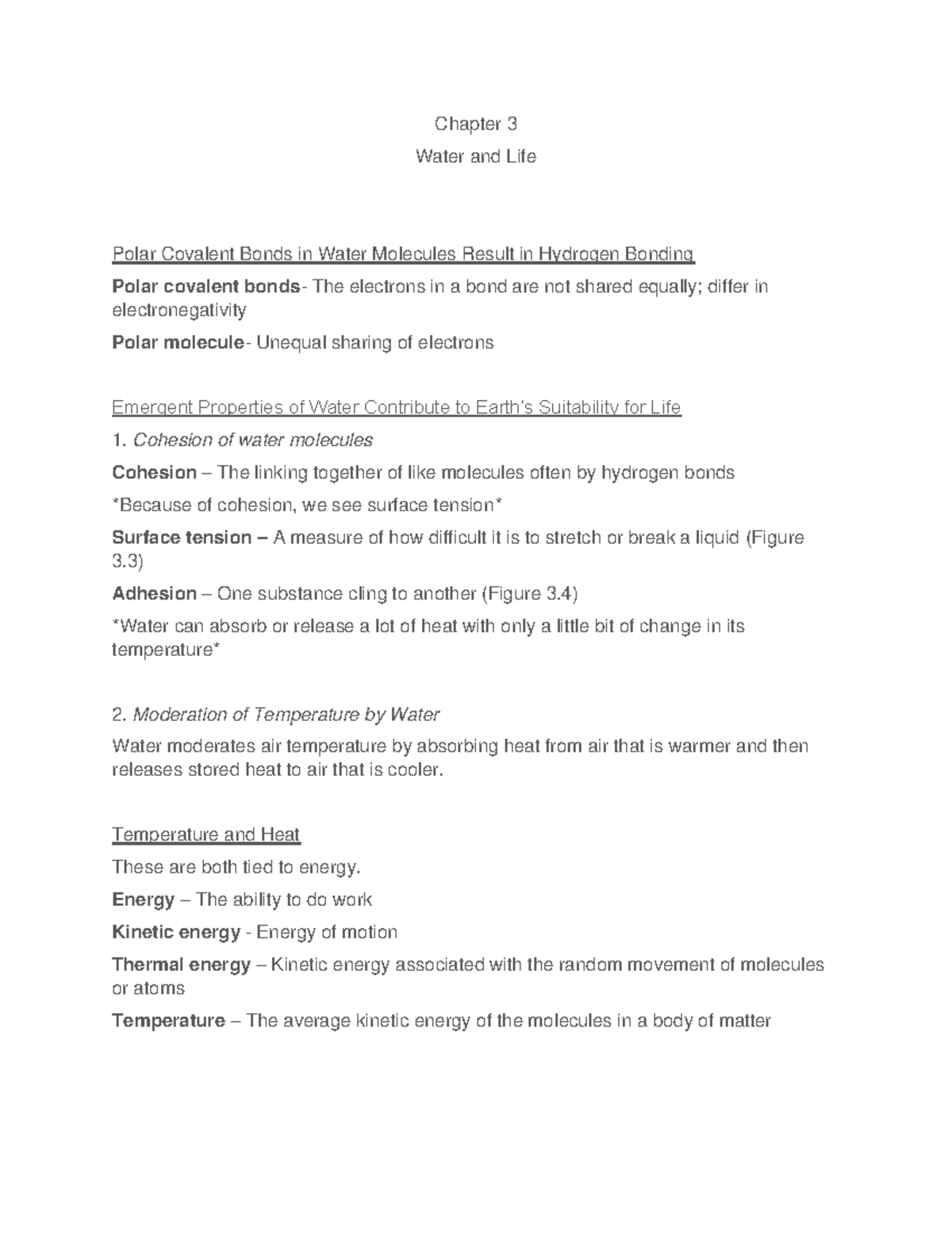 Water and Life: Properties and Importance - Studocu