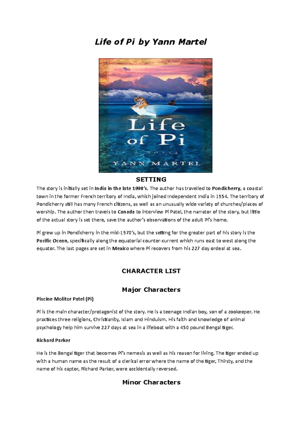 Life of Pi.Best Notes - ENG1515 - Unisa - Studocu