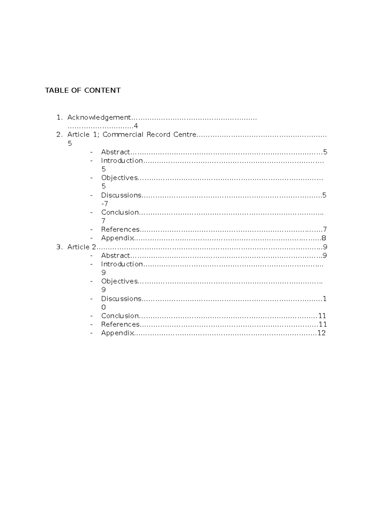 Individual Assignment - Article Review - TABLE OF CONTENT - Studocu