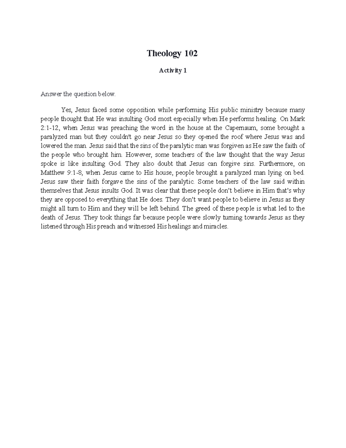 L3 Act. 1 - Lesson 3 Activity 1 in Theology. - Theology 102 Activity 1 ...
